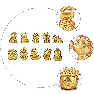 Cabilock 10pcs Resin Animals Figurines 2021 Chinese Zodiac Ox Year Toys Golden Ox Statue Cow Cake Toppers Mini Dollhouse Figurines Fairy Garden Bonsai Micro Landscape Table Decorations