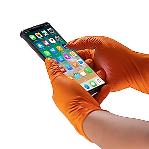 ANBOSON Rubber-Disposable 9mil Mechanix Nitrile-Gloves Heavy-Duty - Chemical-Resistant Diamond Texture, Mechanics, Automotive(Orange of 100,Small)