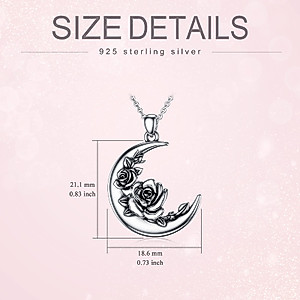 SIMONLY Valentines Day Gifts Sterling Silver Moon Crescent Shape Rose Flower Pendant Necklace Gothic Rose Necklace for Women