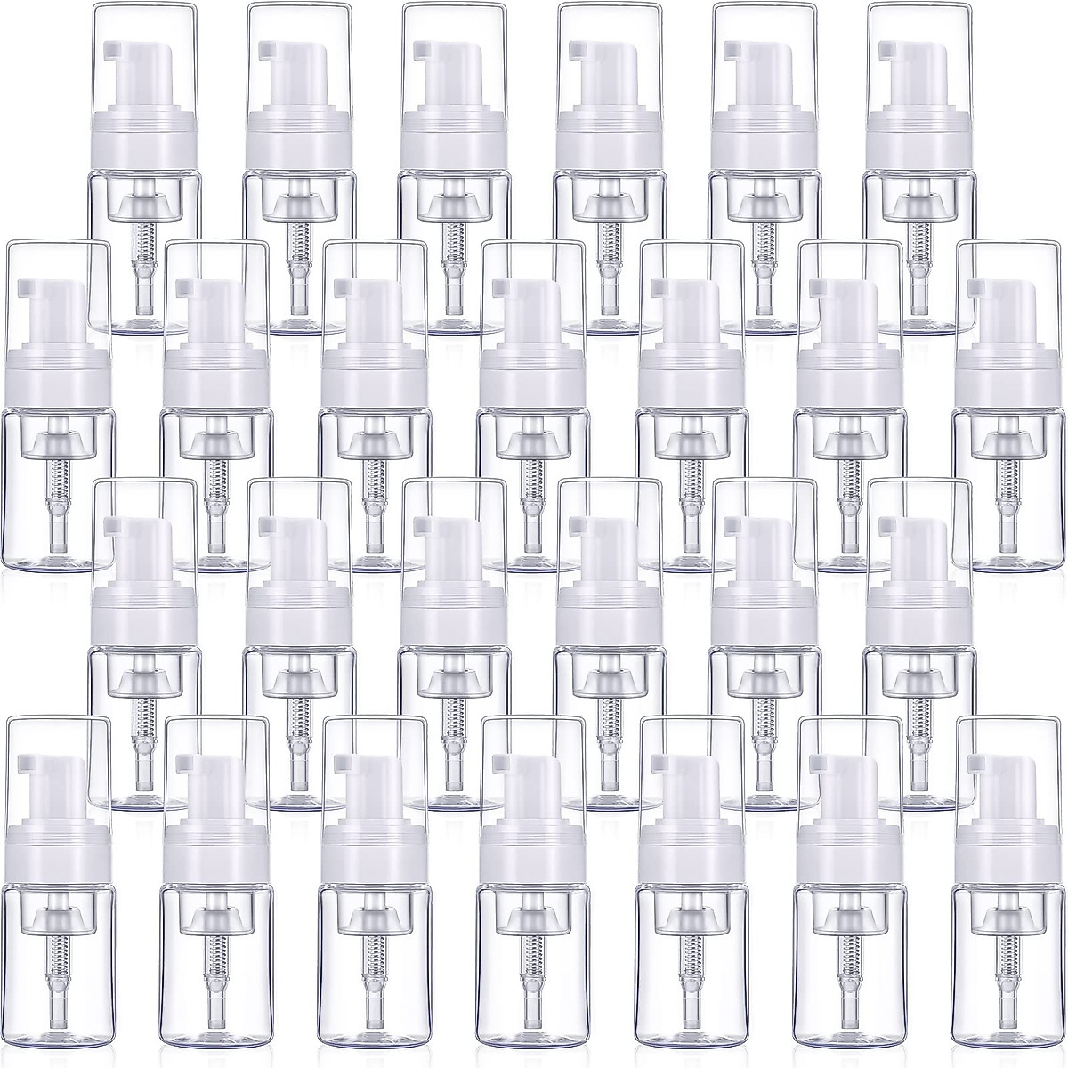 50 Pack Foam Pump Bottle 1oz/ 30ml Refillable Dispenser Travel Size Plastic Mini Foam Pump Bottle Lash Shampoo Bottles Portable Clear Mini Foaming Bottle for Shampoo Cleaning Lash Cosmetics Packaging