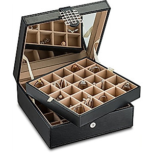 Glenor Co Classic 50 Slot Jewelry Box Earring Organizer with Large Mirror, Black