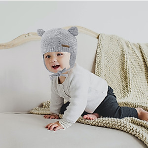 Bestjybt Baby Hat Cute Bear Infant Toddler Earflap Fleece Lined Beanie Warm Caps for Fall Winter (Grey-B, 0-6 Months)