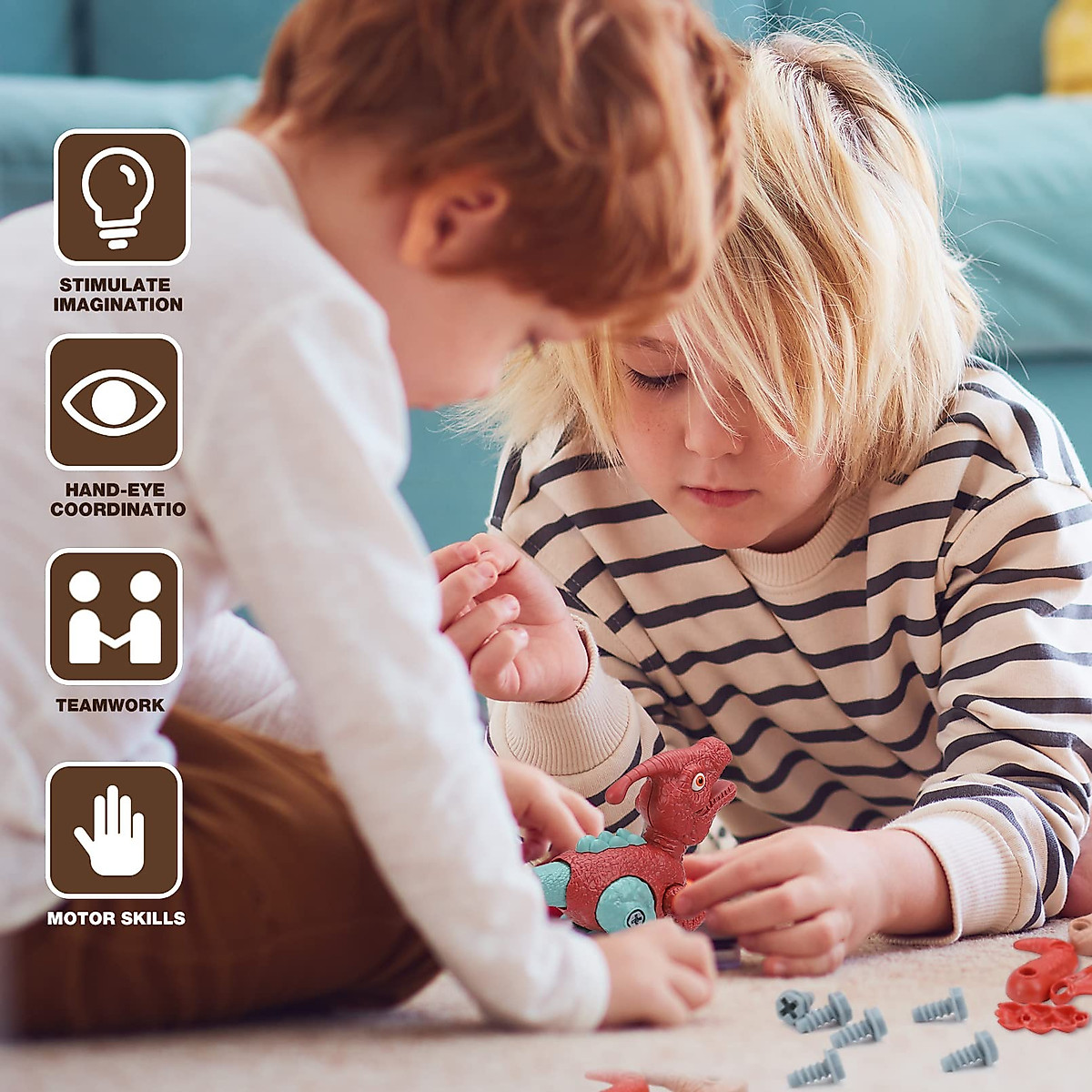 Keriday 5Pcs Dinosaur Toys for Kids 3-8, Take Apart Toys with Cordless Drill for Boys & Girls, STEM Educational DIY Construction Building Gifts for Birthday Easter Christmas Hannukah