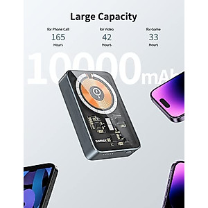 MOMAX Magnetic Power Bank, 10000mAh Magnetic Wireless Power Bank with Stand, 20W PD USB-C Portable Magnetic Charger, Compatible with iPhone MagSafe Battery Pack, for iPhone 14/Max/Pro/Pro Max-Black