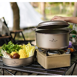 Boundless Voyage Titanium 4.5L Hanging Pot with Steaming Rack Folding Handle Outdoor Camping Cooking Stockpot Steamer Set (4.5L Pot)