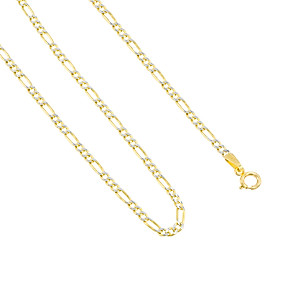Nuragold 10k Yellow Gold 2mm Figaro Chain Link Diamond Cut Pave Two Tone Pendant Necklace, Womens Mens Jewelry 16" 18" 20" 22" 24"