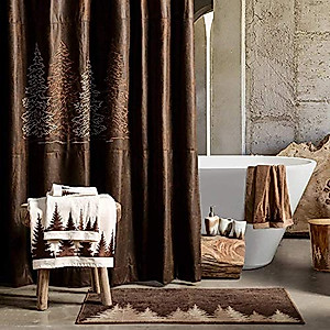 Paseo Road by HiEnd Accents | Clearwater Pines 3 Piece Rustic Countertop Bathroom Accessory Set with Soap Lotion Dispenser, Tumbler, Toothbrush Holder, Forest Pine Tree Cabin Theme Bath Accessories