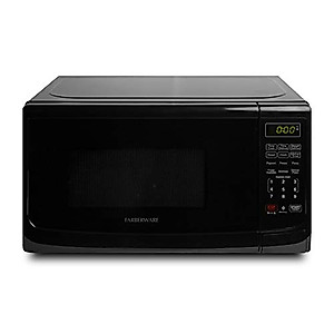 Farberware Compact Countertop Microwave Oven, 0.7 Cu. Ft. 700-Watt with LED Lighting, Child Lock, Easy Clean Grey Interior, Retro Black