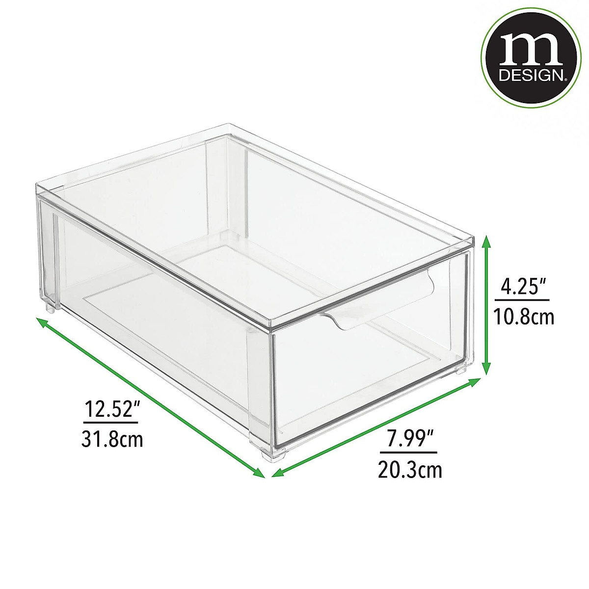 mDesign Plastic Stackable Bathroom Storage Organizer Bin with Pull Out Drawer for Cabinet, Vanity, Shelf, Cupboard, Cabinet, or Closet Organization - Lumiere Collection - 4 Pack - Clear