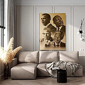 Canvas Print Wall Art for Malcolm X Martin Luther King Barack Obama Painting Nordic Poster for Office Décor Stretched and Framed (12"x18" (30x45cm))