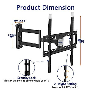 Rentliv TV Wall Mount TV Bracket, Swivels Tilts TV Mount with Heavy Duty Extended Arms for 26-55 Inch TVs Up to 99 LBS, Max VESA 400x400mm, Easy Single Stud Installation TV Hanger
