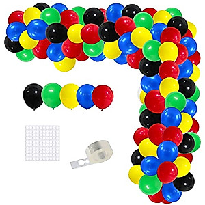 Red Yellow Green Blue Black Balloon Garland Arch Kit - 122PCS Red Blue Black Balloons Birthday Party Supplies for Boy Girl 4th 5th 6th Birthday Graduation Baby Shower Engagement Party Decorations