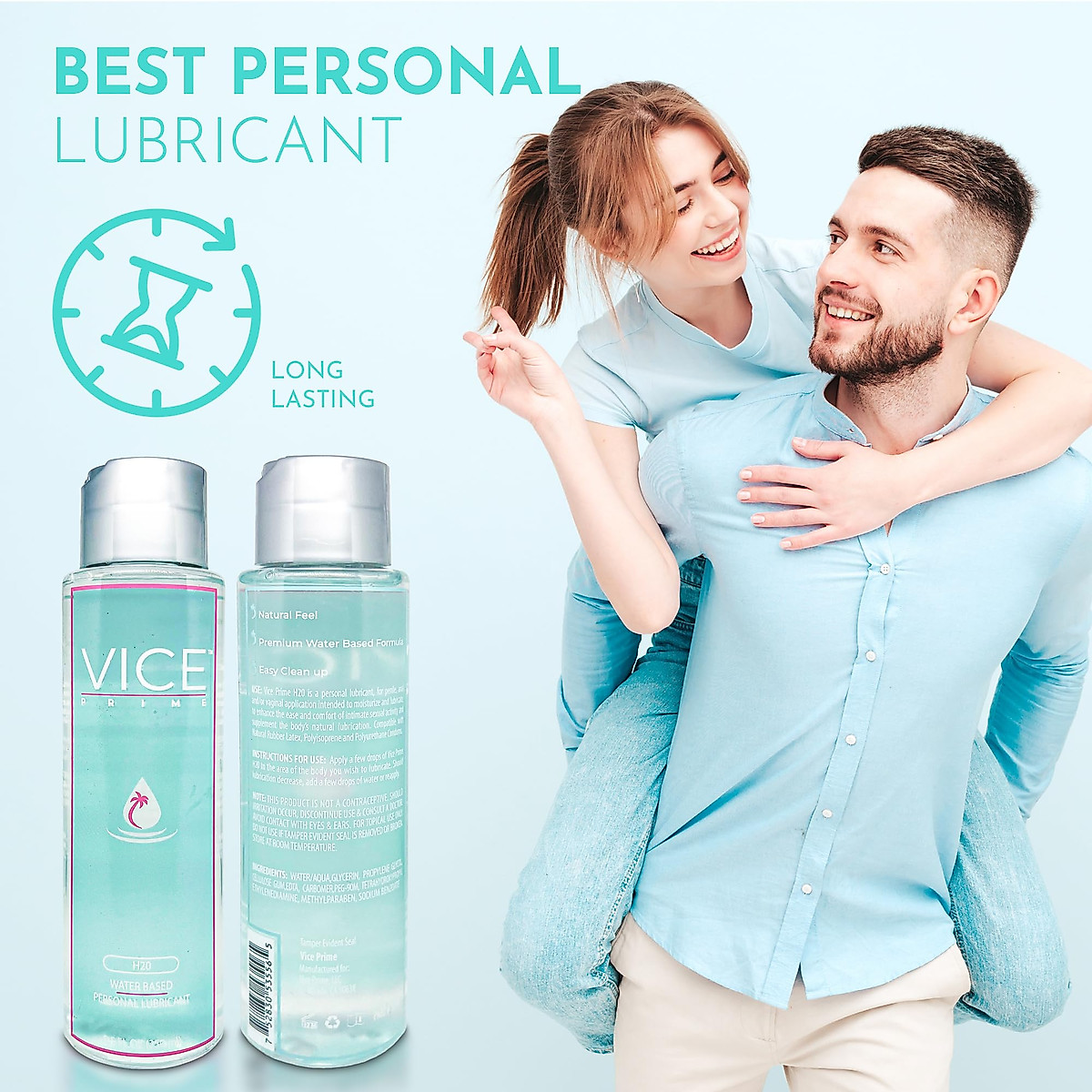 Vice Prime Water Based Luxury Personal Lubricant, Natural Feeling Lube for Women Men and Couples 8.5 Fl Oz
