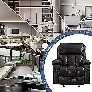 Gericco Electric Recliner Chair with Massage and Heating Functions, Ergonomic Fluffy Wide Recliner, PU Leather, USB Port, Manual Remote Control, for Home Theater (Brown)