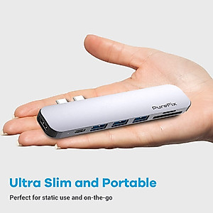 PureFix Mac USB C Hub, Thunderbolt 3 to USB C Multiport Adapter for MacBook Pro 16 15 13 inch & MacBook Air, 7-in-2 Dongle with 4K HDMI, 100W PD, 3 USB 3.0 Data Ports, SD & MicroSD Card Reader