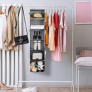 Univivi 6-Shelf Hanging Shoes Closet Shelves 6-Layer Collapsible Hanging Closet Shoe Shelves Organizer with 6 Side Pockets Wardrobe Clothes Organizer for Closet - Gray