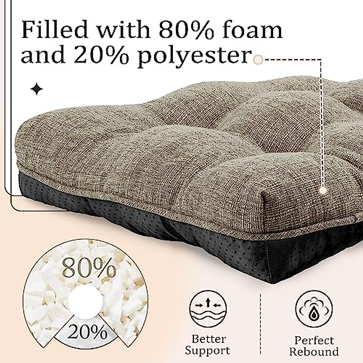 Cozyide Non-Slip Rocking Chair Cushion Set, Soft Rocking Chair Pads Set with Adjustable Ties, Includes Seat Cushion 17x17 Inches & Back Pillow 21x17 Inches, Khaki