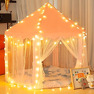 Princess Tent with Star Lights for Girls, Kids Tent Indoor or Outdoor Playhouse Toys, Pink Play Tent, 55" x 53" Castle Gifts for Kids Toddlers 3 4 5 6 7 8 9 10 Years Old