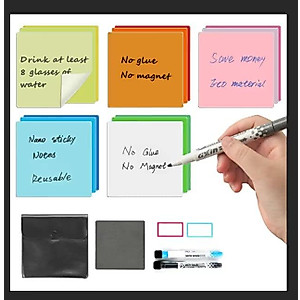 HOHI LINE Dry Erase Reusable Colorful Square 4x4 Self-Stick Notes Pads Sticky Post it Notes Magnetic Whiteboard Markers with Erasers (4"x4", Colorful 15pcs Note Pad)