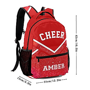 Cheer Cheerleader Red Backpack with Name Text Custom Laptop Bag for Work Travel Office