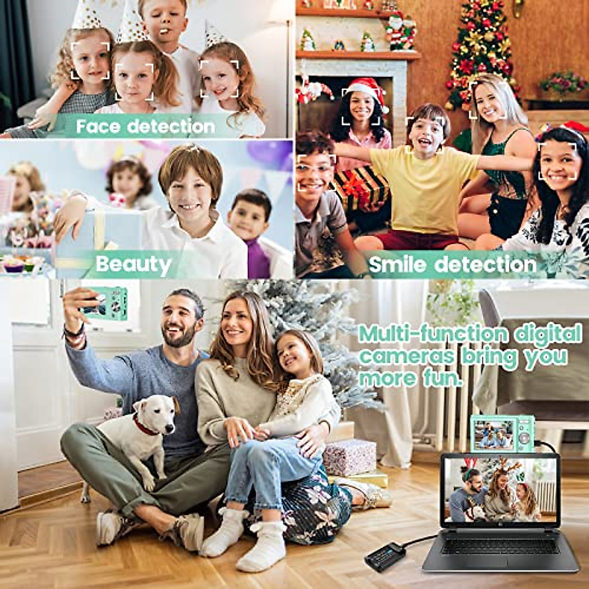 Digital Camera, HUMIDIER FHD 1080P 36MP 16X Digital Zoom Mini Vlogging Video Camera with Battery Charger, Compact Portable Cameras Point and Shoot Camera for Kids,Teens,Beginners (Green)