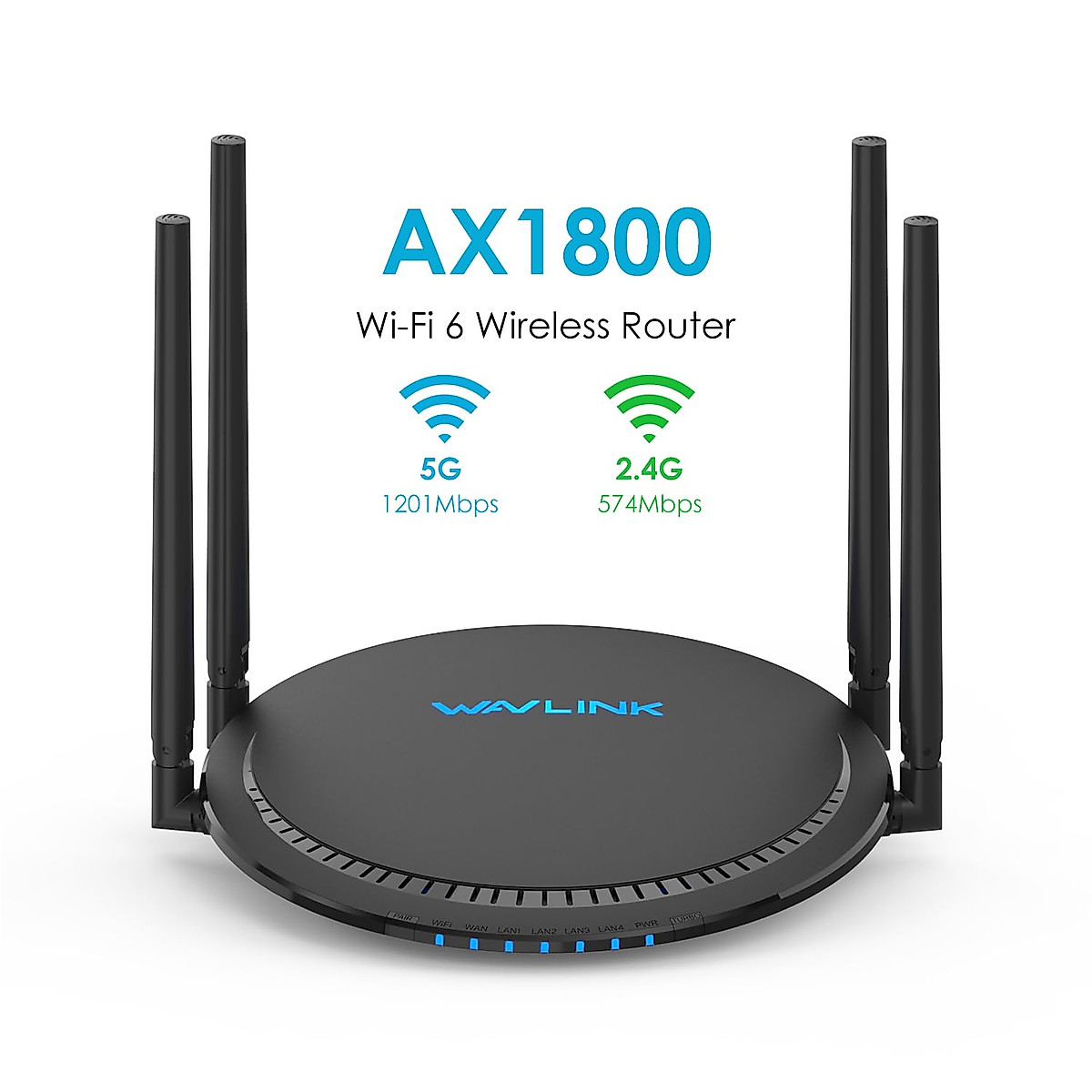 WAVLINK AX1800 WiFi 6 1800 Mbps Wireless Router, Dual Band Gigabit WiFi Internet Router with 5 Gigabit Ports for Home, up to 1,500 sq. ft and 64+ Devices, Mesh Router, TouchLink, Parental Control, QoS