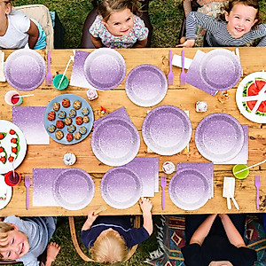 200pcs Ombre Purple Party Supplies Gradient Pastel Purple Plates Napkins Light Purple Sprinkle Party Decorations Purple Tableware Dinnerware for Girls Women Birthday Wedding Serves 50 Guests