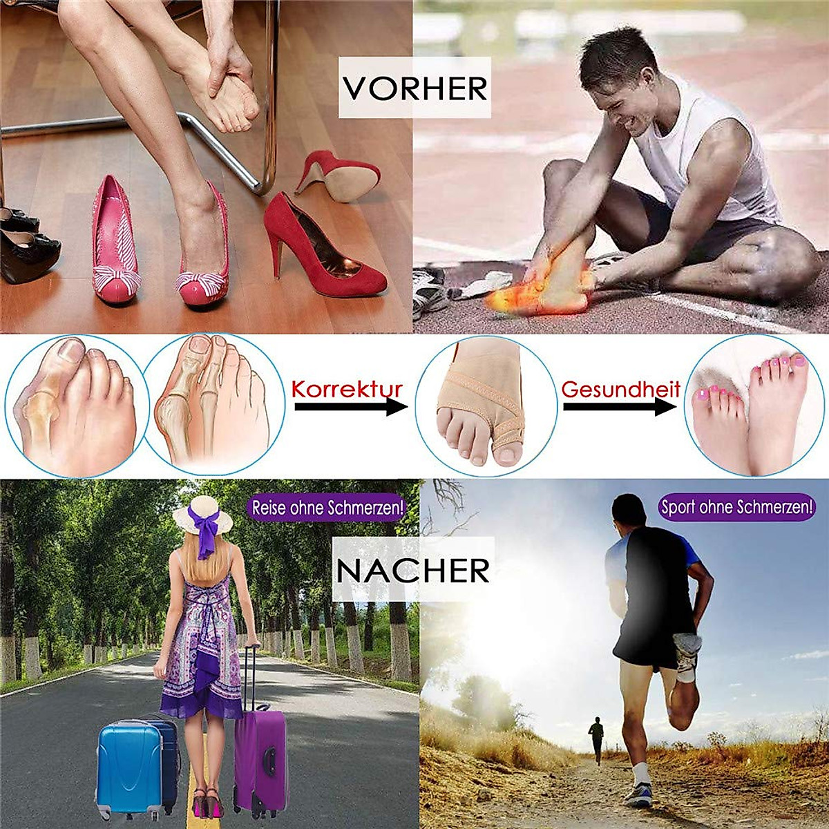 Toe Splints Corrective Socks, Day Night Hallux Valgus Bunion Brace Straightener, Toe Arthritis Pain Relief Hammer Overlapping Big Bones Orthopedic Cushioned Soft Silicone Sleeve Wrap (S)