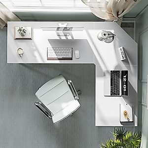 CubiCubi L Shaped Desk, 59.1 Inch Reversible Corner Desk with Storage Shelves, Home Office Desk for Writing Gaming Study, White