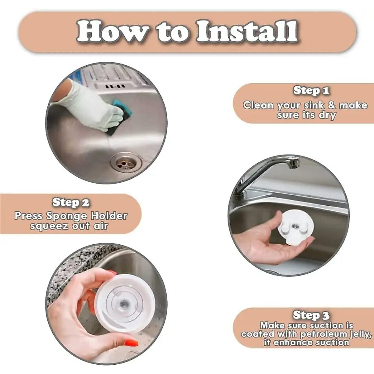 Sponge Holder/Caddy for Scrub Smiley Face Sponge, with Suction Cup for Bathroom and Kitchen Sink Organization