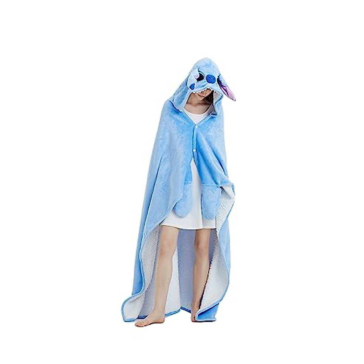 OGU' DEAL Stitch Wearable Throw Blanket Flannel Oversized Sharp Anime Cosplay Hooded Cloak Shawl Wrap Nap Quilt