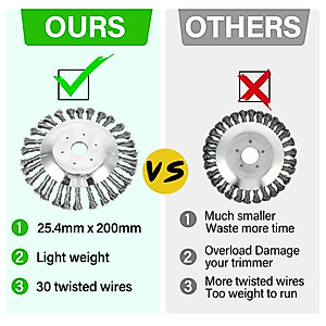 Barafat 8Inch Steel Weed Eater Trimmer Head, Wire Rotary Brush Weed Blade Cutter with Universal Adapter Kit Compatible with Stihl, Husqvarna, Gardening Lawnmower, Moss Grass Rust Removal