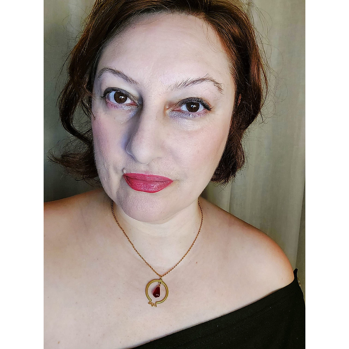 14K mirror polished non tarnish stainless steel Pomegranate pendant with pomegranate seed