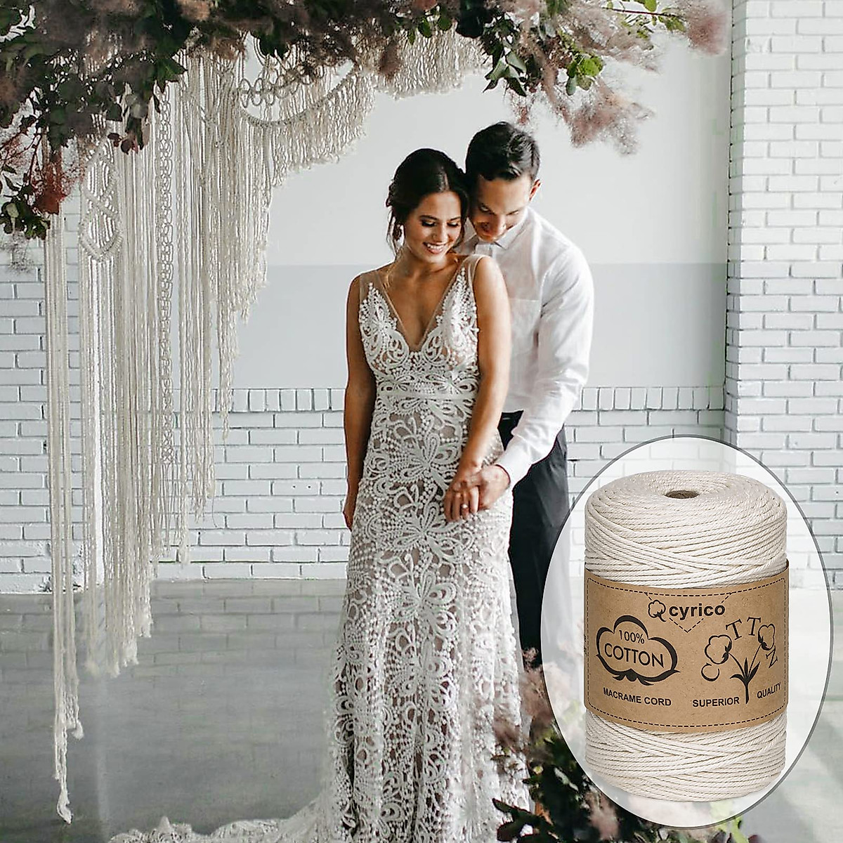 Macrame Cord 3mm x 300 Yards, 100% Natural Cotton Cord Macrame Rope - Twisted Macrame String Supplies for Wall Hanging Plant Hangers Gift Wrapping Wedding Decorations