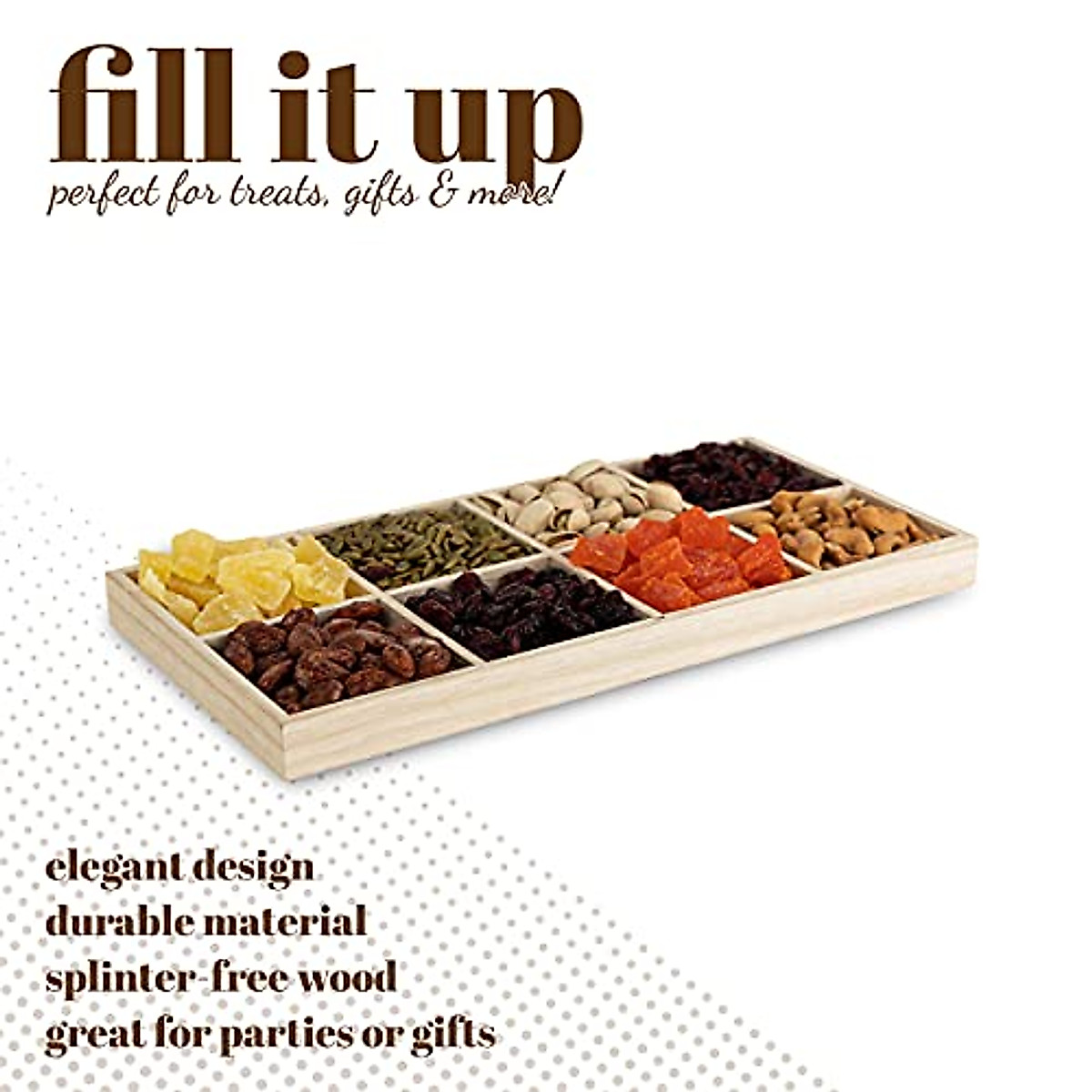 Hammont Rectangular Sectional Wooden Trays - 2 Pack - 7”x14”x1.25” - Eco Friendly Decorative Wooden Tray for Dry Fruits & Candies | Organic Wooden Tray for Gift & Home Décor