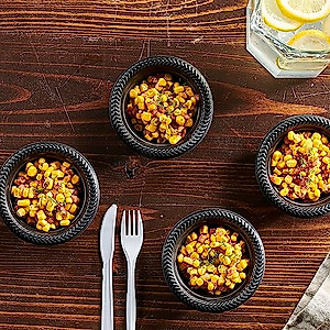 PLASTICPRO 100 PCS Black Plastic Bowls Light Weight 5 oz Small Plastic Soup Bowls Black Salad Dessert Plates Disposable for Party and Wedding