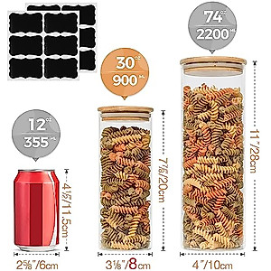 ComSaf Airtight Glass Storage Containers with Bamboo Lid (30oz Set of 3), Clear Food Storage Canisters with Lid, Kitchen Pantry Storage Jar for Flour Cereal Sugar Tea Coffee Beans Snacks, Round