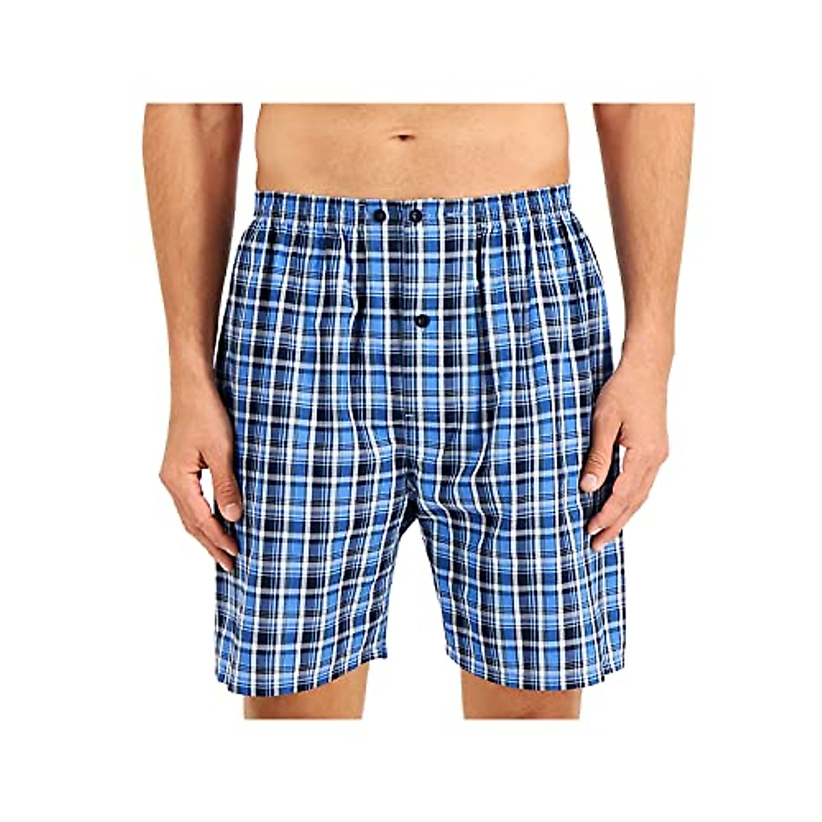 Hanes Men's Short Sleeve Pajama Set, Blue Plaid, 2X-Large