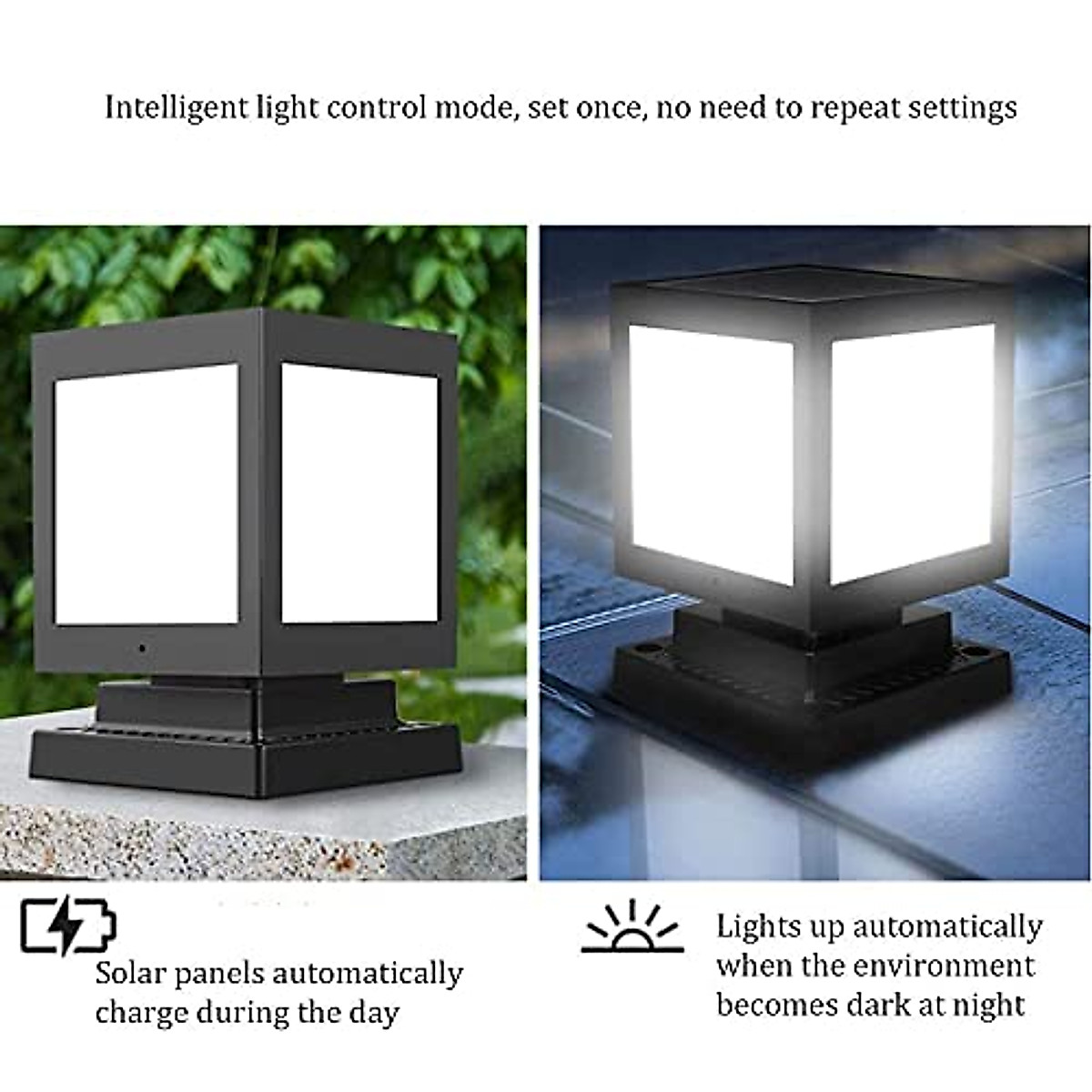CZLZY Solar LED Post Light Simple Modern Aluminum Square Pillar Lamp Outdoor Patio Fence Column Light Waterproof IP54 Villa Gate Base Light Lawn Landscape Light