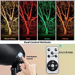 SURAIELEC LED Spotlight, Remote Control Spot Lights Outdoor, Indoor Plant Uplighting with Base, Landscape Light for Yard, Trees Holiday Decor, Red Green Yellow Warm Glow, Waterproof, 10FT Cord