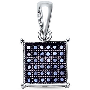Oxford Diamond Co Sterling Silver Square Simulated Black Onyx Pendant