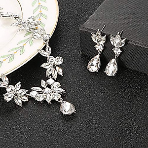 Florideco Wedding Bridal Jewelry Set for Women Rhinestone Necklace Bracelet Earrings Set Bridesmaid Crystal Jewelry