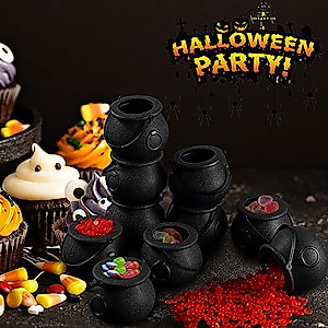 Sawysine 40 Pcs Halloween Plastic Cauldron Mini Black Witches Cauldron with Handle Halloween Candy Bucket Small Cauldron Pot