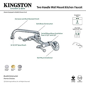 Kingston Brass KS300SN Kingston Two-Handle Adjustable Center Wall Mount Kitchen Faucet, Brushed Nickel