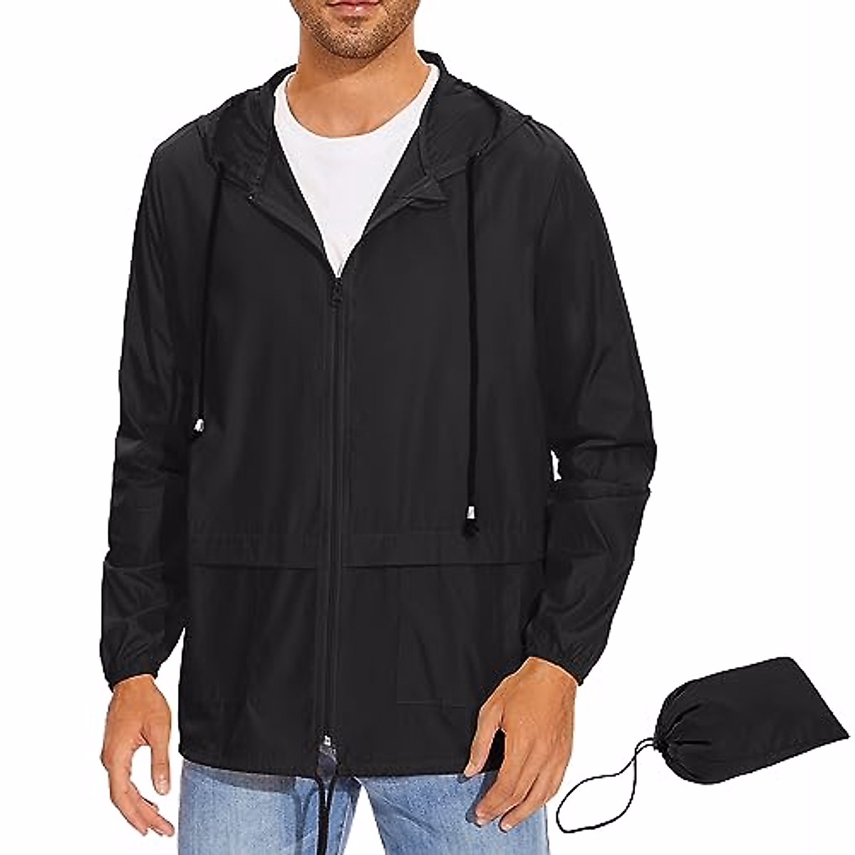 Durio Packable Raincoat for Men Rain Jacket Mens Waterproof with Hood Mens Rain Jacket Lightweight Windbreaker Jacket Black 3X-Large