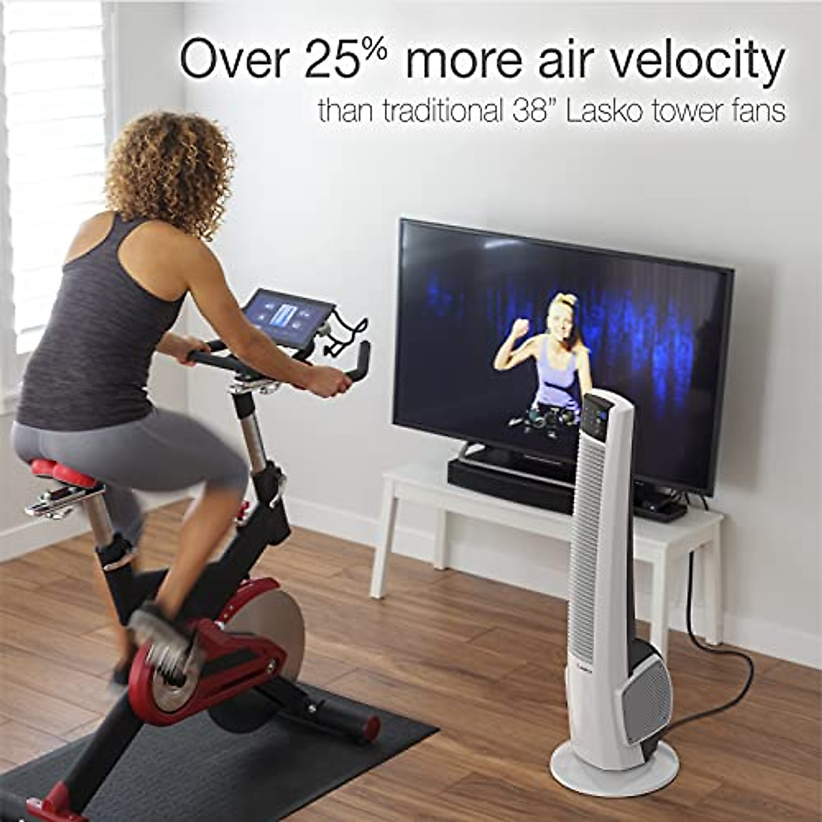 Lasko Oscillating Tower Fan, Remote Control, Timer, 4 Quiet Speeds, for Bedroom, Home Office and Kitchen, 38", White, T38400