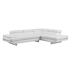 Blackjack Furniture Union Modern Faux Leather Sofa with Adjustable Headrests, Chaise, Elegant Tufted Seat, High-Density Foam and Stainless Steel Legs, Right Facing Sectional, White