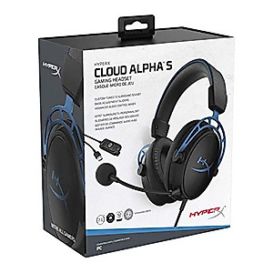 HyperX Cloud Alpha S - PC Gaming Headset, 7.1 Surround Sound, Adjustable Bass, Dual Chamber Drivers, Chat Mixer, Breathable Leatherette, Memory Foam, and Noise Cancelling Microphone - Blue