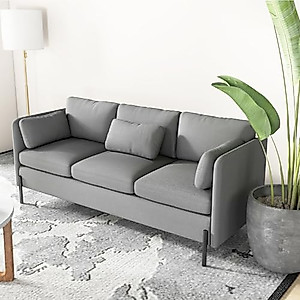 LINLUX 70 Inch Sofa Couch, 3 Seater Couches for Living Room, Comfy Sofas w/3 Pillows and Iron Legs, Fabric Sofa for Small Spaces, Bedroom, Office, Light Grey