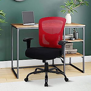 Big and Tall Office Chair 400lbs Wide Seat Ergonomic Desk Chair for Heavy People, Mesh Computer Chair with Lumbar Support, Adjustable Armrests Rolling Swivel Task Chair for Women, Red